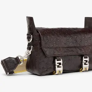 Fendi Flow Small Brown Ostrich Leather Bag - [brown]